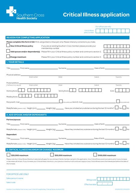 application form - Southern Cross Healthcare