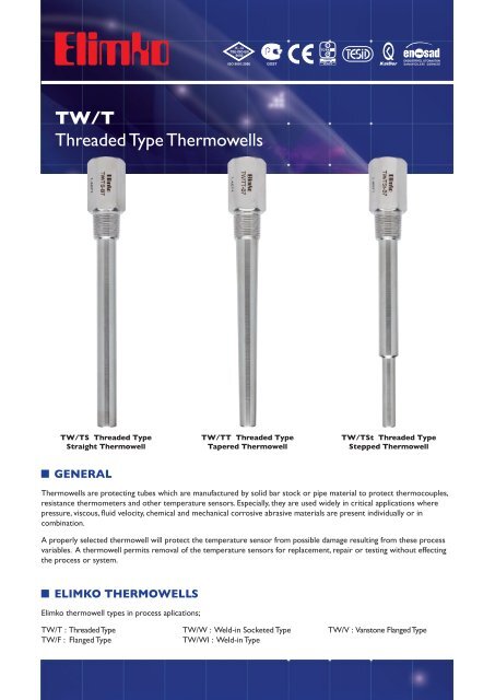 TW/T Threaded Type Thermowells - Elimko