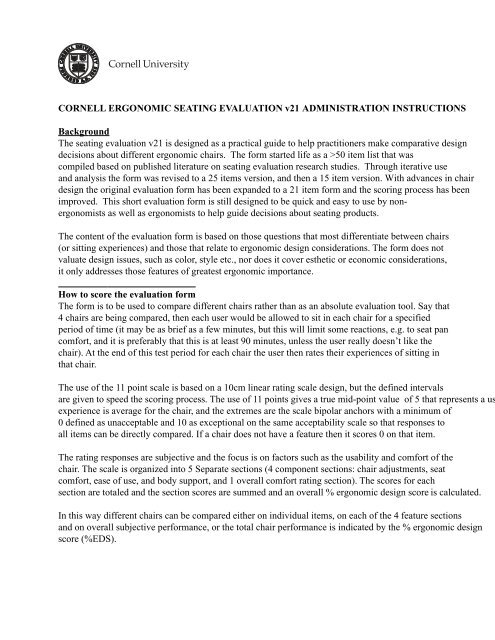 ergonomic seating evaluation form - Cornell University Ergonomics ...