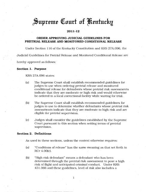 Order Approving Judicial Guidelines for Pretrial Release and