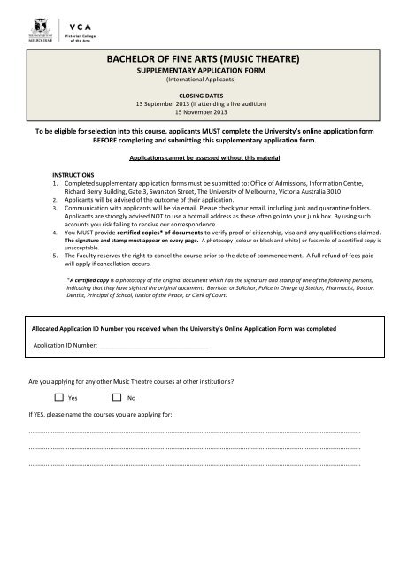 Supplementary Application Form - University of Melbourne