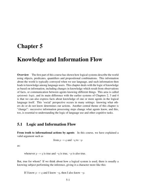 Chapter 5 Knowledge and Information Flow - Logic in Action