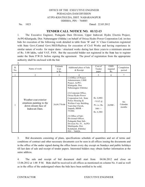 tender call notice no. 01/12-13 - Odisha Hydro Power Corporation Ltd.