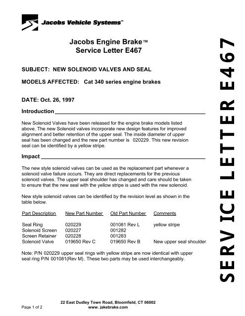 SERVICE LETTER E467 - Jacobs Vehicle Systems