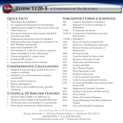 Subchapter S Forms & Schedules - Drake Software