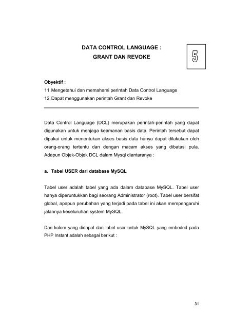 DATA CONTROL LANGUAGE : GRANT DAN REVOKE - iLab