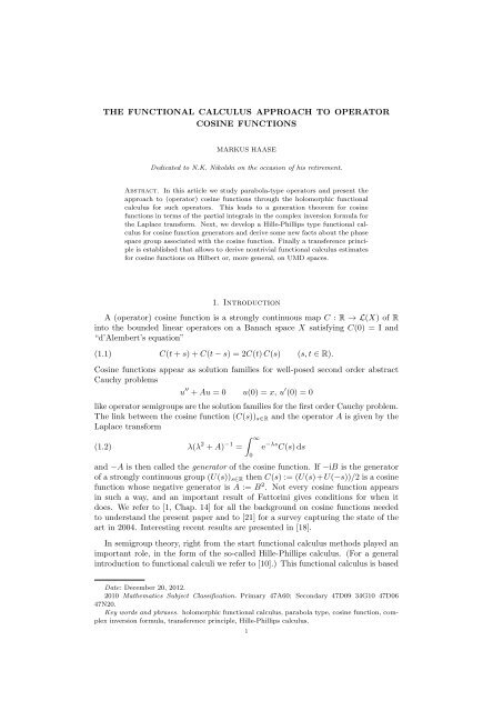 (operator) cosine function is a strongly continu - Functional Analysis
