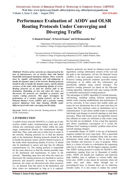 Performance Evaluation Of Aodv And Olsr Routing Protocols