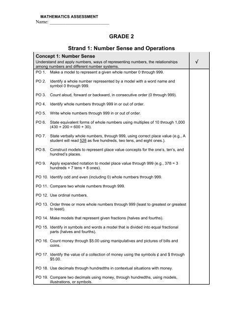 GRADE 2 Strand 1: Number Sense and Operations - Gigglepotz