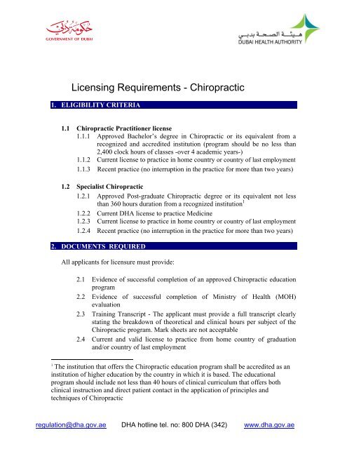 Licensing Requirements - Chiropractic - Dubai Health Authority