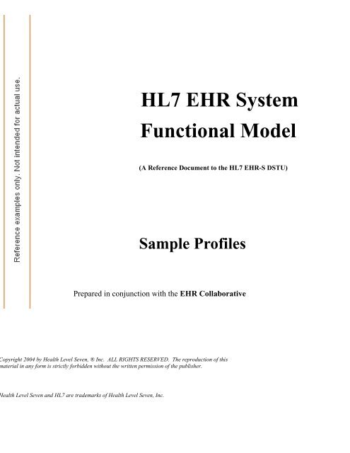 HL7 EHR System Functional Model - Sample Profiles