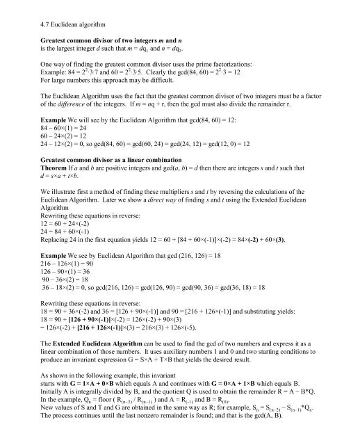 47 Euclidean Algorithm Greatest Common Divisor Of Two Integers M