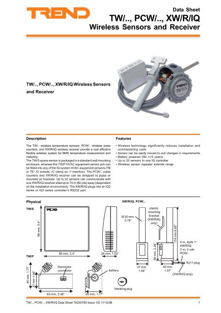 TW/.., PCW/.., XW/R/IQ Wireless Sensors and Receiver Data ... - Trend