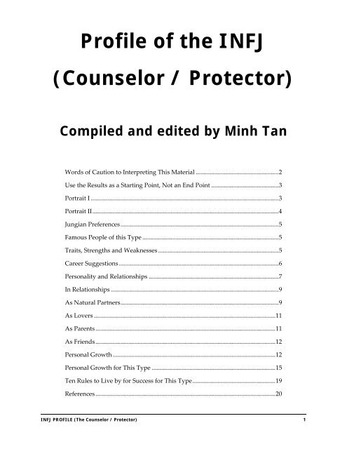Profile of the INFJ (Counselor / Protector) - Digital Citizen