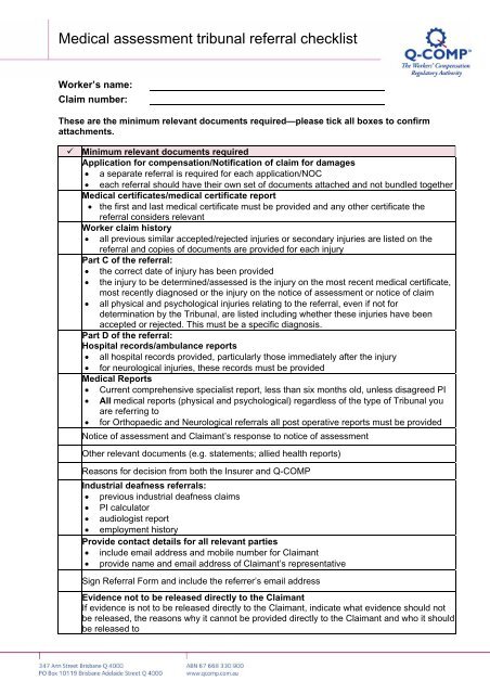 Tribunal Referral Checklist - Q-Comp