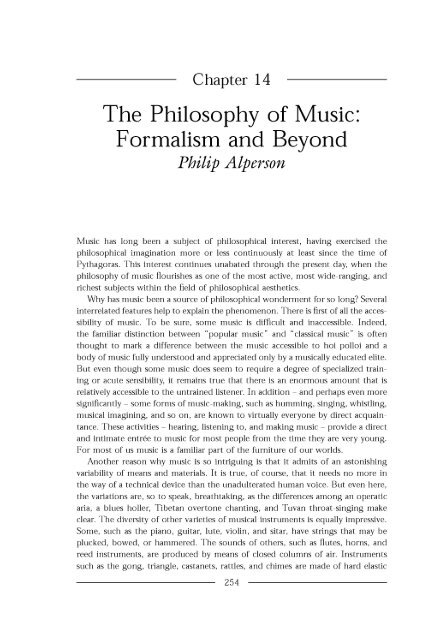 The Philosophy of Music: Formalism and Beyond - Synapse Music