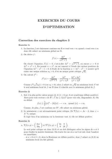 EXERCICES DU COURS D'OPTIMISATION - ENS de Cachan ...