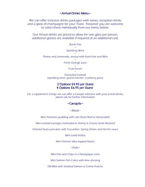 Arrival Drinks Menu