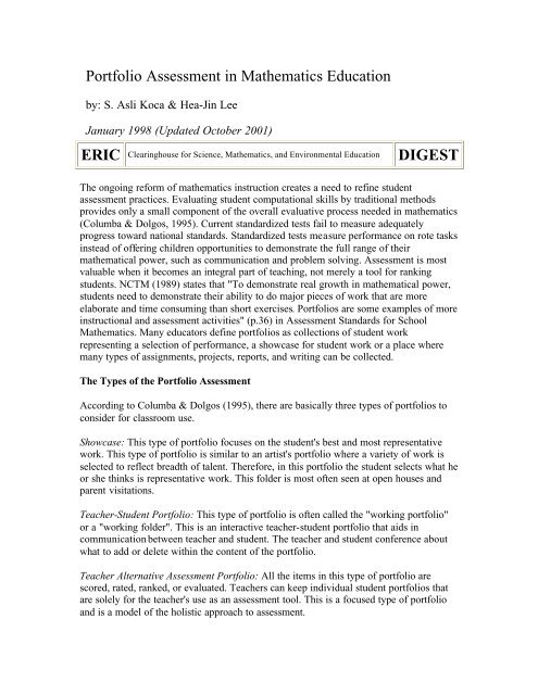 Portfolio Assessment In Education