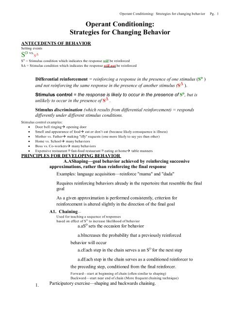002 Operant Conditioning - Strategies for changing behavior - PSU