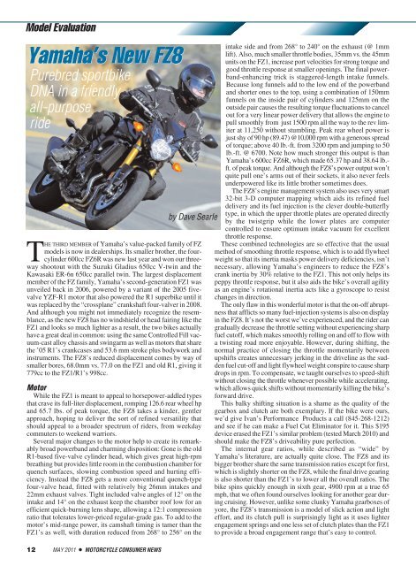 Model Evaluation: Yamaha's New FZ8 - Motorcycle Consumer News