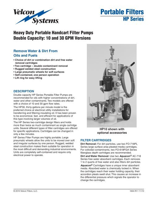 Portable Filters HP Series - Data Sheet #1604 - Velcon Filters
