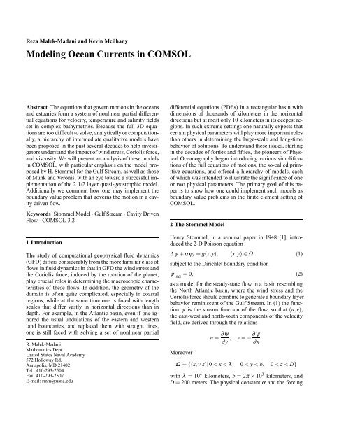 Modeling Ocean Currents in COMSOL - United States Naval Academy