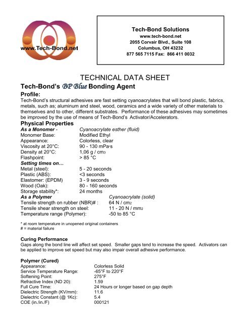 TECHNICAL DATA SHEET - Tech-Bond