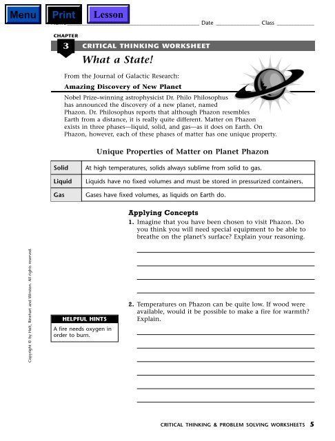 Critical thinking worksheet