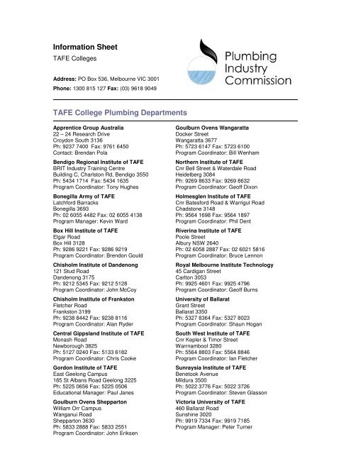 Registered Training Organisations - Plumbing Industry Commission