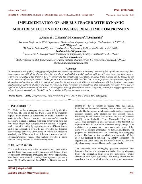 Implementation Of Ahb Bus Tracer With Dynamic Ijesat