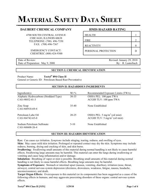 TECTYL 894 CLASS II MSDS - Daubert Chemical Company, Inc.