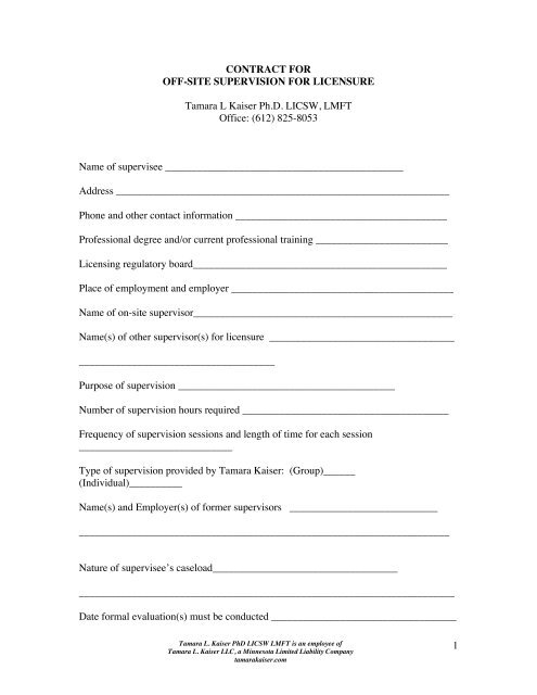 1 CONTRACT FOR OFF-SITE SUPERVISION ... - TAMARA L. KAISER