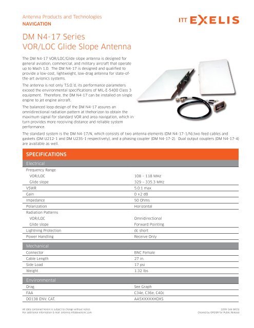 ITT Exelis DM N4-17 Series VOR/LOC Glide Slope Antenna