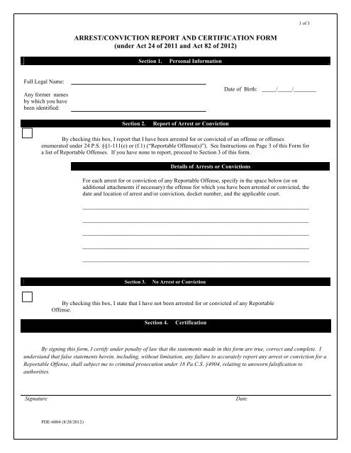 ARREST/CONVICTION REPORT AND CERTIFICATION FORM ...
