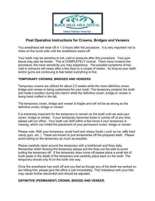 Post Operative Instructions For Crowns Bridges And Veneers post-operative-instructions-for-crowns-bridges-and-veneers