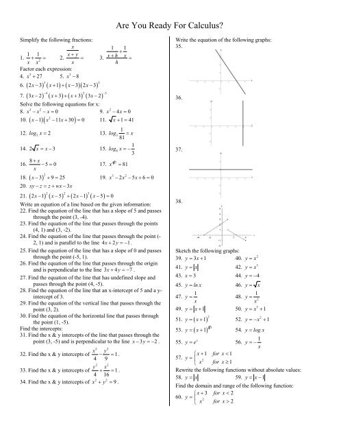 Are You Ready For Calculus?