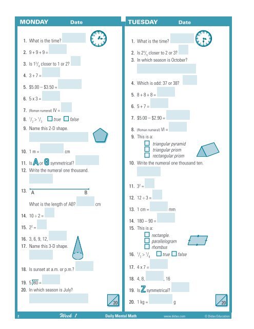 Download pages from Daily Mental Math, Grade 6 - Didax ...