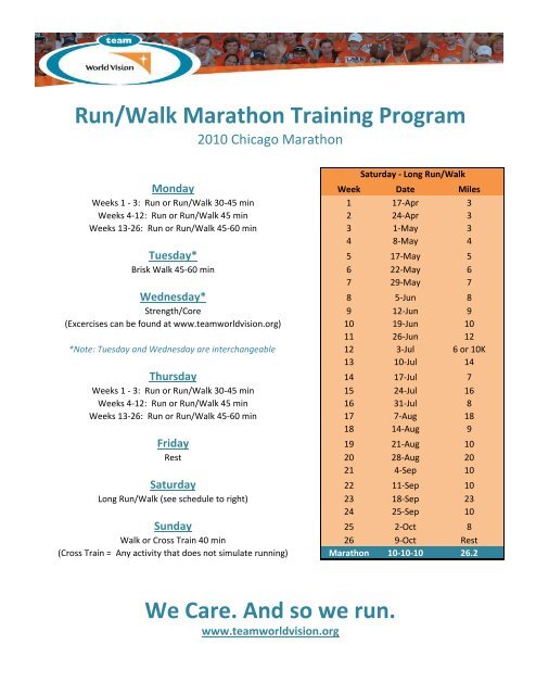 Run/Walk Marathon Training Program - World Vision
