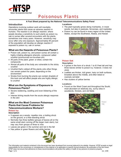 Poisonous Plants - National Telecommunications Safety Panel