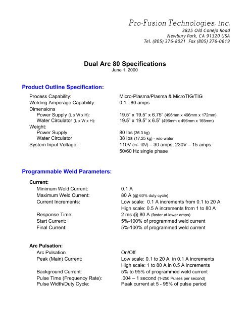 Review Technical Specifications - Pro-Fusion Technologies, Inc.