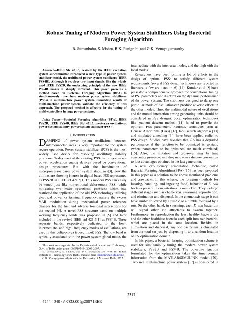 Robust Tuning of Modern Power System Stabilizers Using Bacterial ...