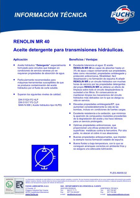 Renolin Mr 40 Fuchs Lubricantes