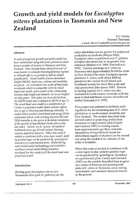 Growth and yield models for Eucalyptus nitens - Forestry Tasmania