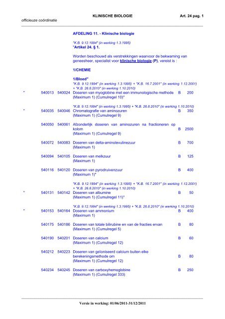 Historiek van de nomenclatuur van de geneeskundige ... - Riziv