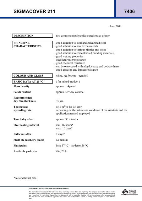 7406 Sigmacover 211 - SIGMA PAINTS