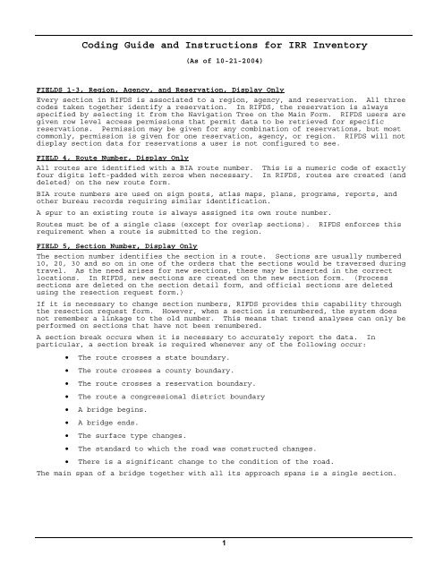 Coding Guide and Instructions for IRR Inventory