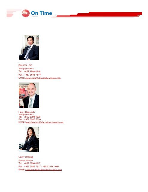 Spencer Lam Tel. : +852 2998 4618 Fax - On Time Express Ltd.