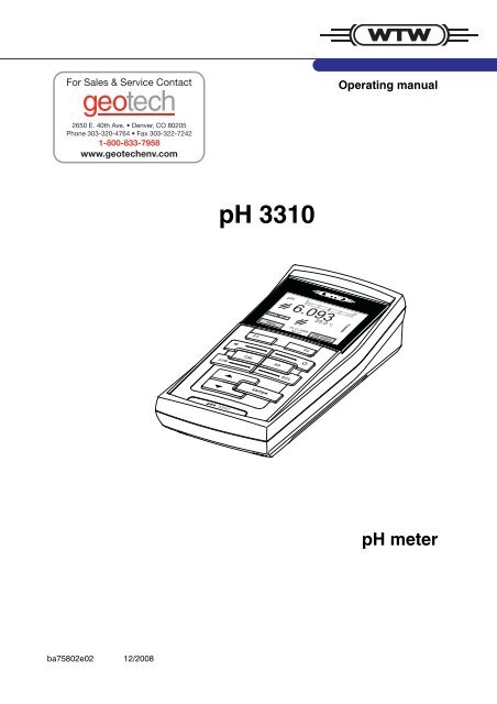 WTW pH 3310 Operating Manual - Geotech Environmental Equipment