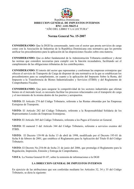 15-07 - Direccion General de Impuestos Internos 15-07 - Direccion General de Impuestos Internos